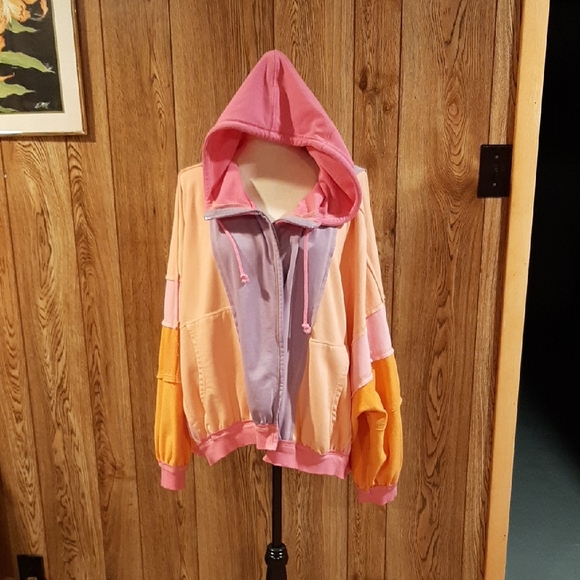 BiBi | Jackets & Coats | Bibi Purple Orange And Pink Zip Hooded Terry ...